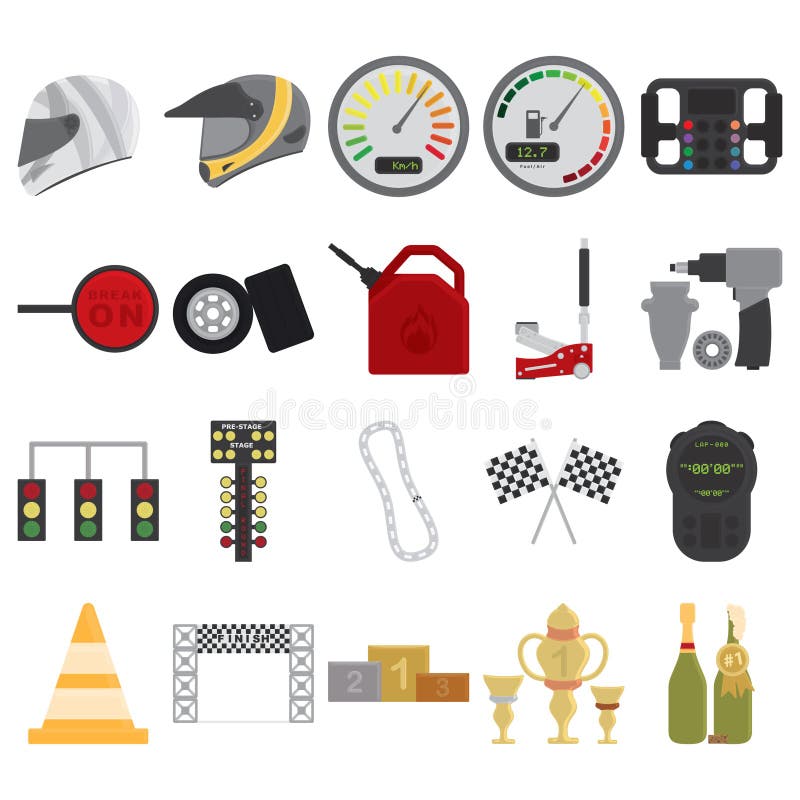Collection of Motor Race Equipment. Vector Illustration Decorative ...