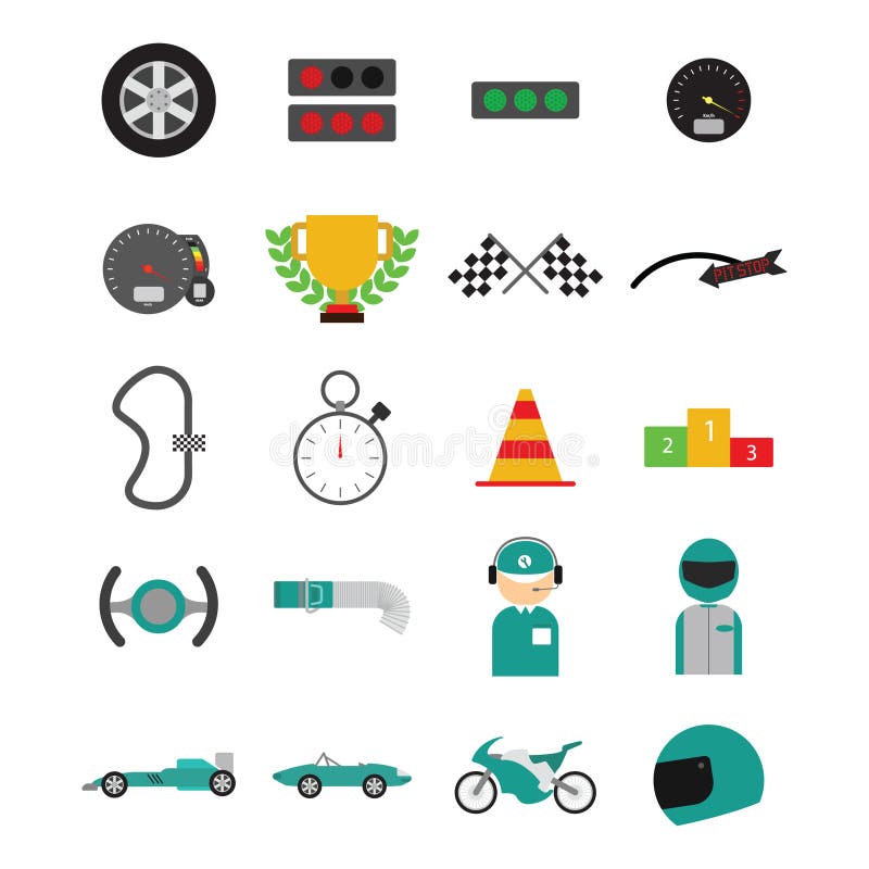 Collection of Motor Race Equipment. Vector Illustration Decorative ...