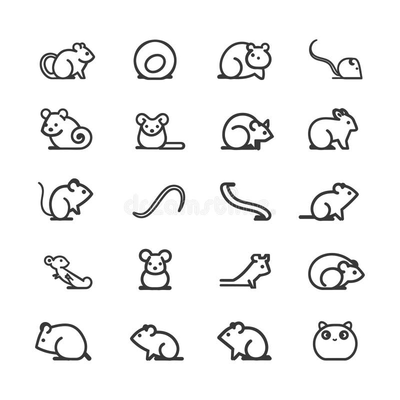 Collection of Cute Mouse Icons: Vector Line Art Graphics Stock Vector ...