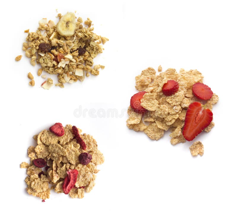 Collection of Muesli and Flakes on White Stock Photo - Image of dietary ...