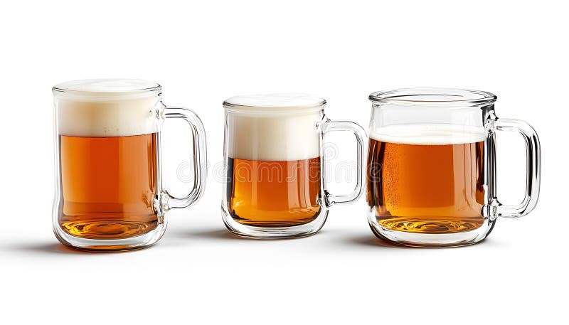 Collection Mug Beer Glasses and Different Beer Types Isolated on White ...