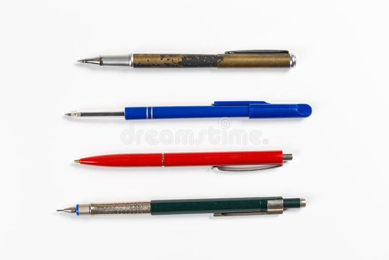 Collection of Multi-colored Ballpoint Pens Isolated on a White ...