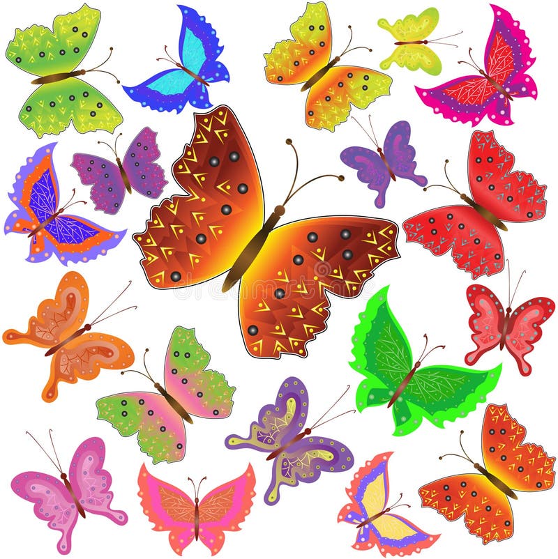 Collection of Multi-colored Butterflies Stock Vector - Illustration of ...