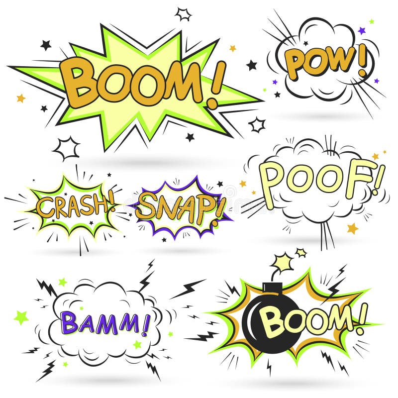 Collection of Multicolored Comic Sound Effects Stock Vector ...