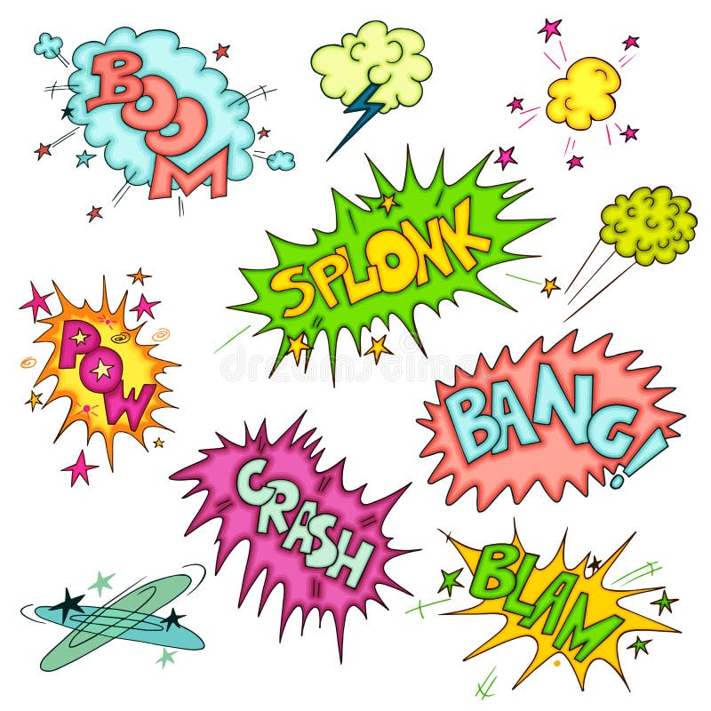 Vector Cartoon Seamless Pattern of Doodle Colored Comic Sound Effects ...