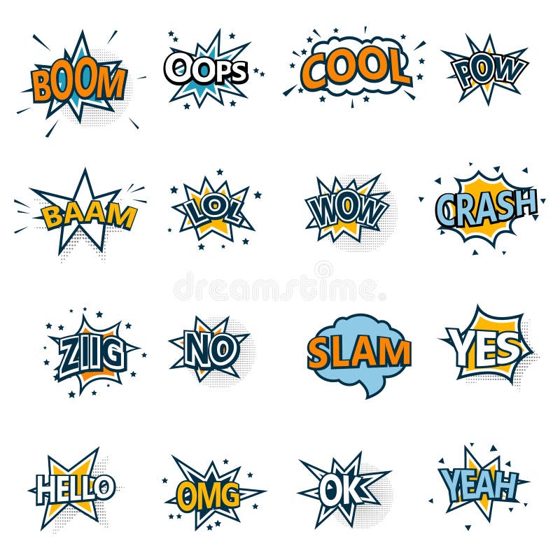 Collection of Multicolored Comic Sound Effects. Vector Stock ...