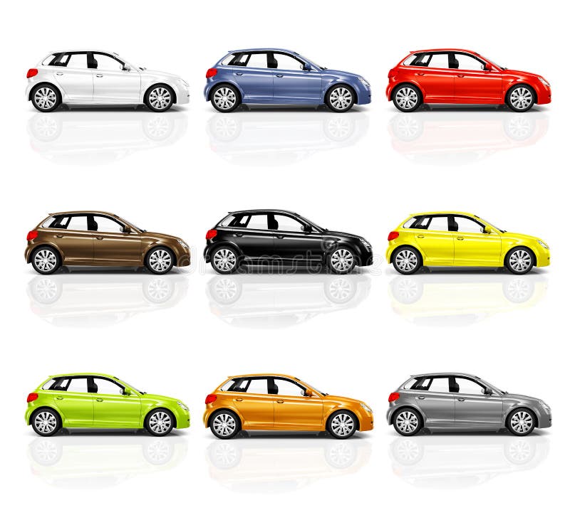 Collection of Multicolored 3D Modern Cars Stock Illustration ...