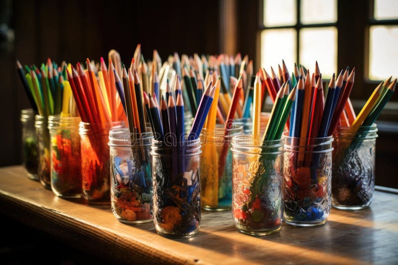 Collection of Multicolored Drawing Pencils on a Table Stock Photo ...