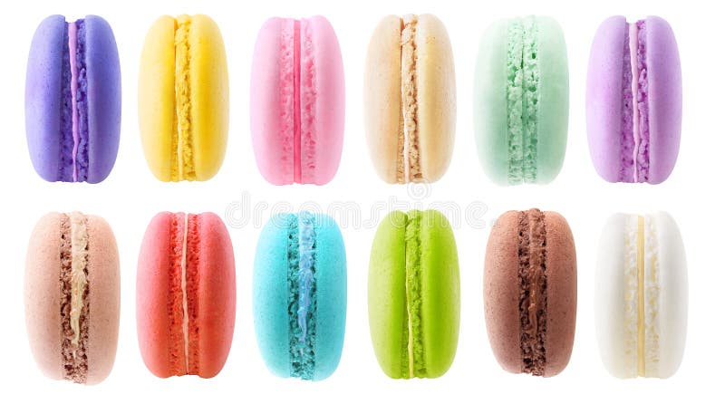 Collection of 12 Multicolored Macaroons on White Background Stock Photo ...