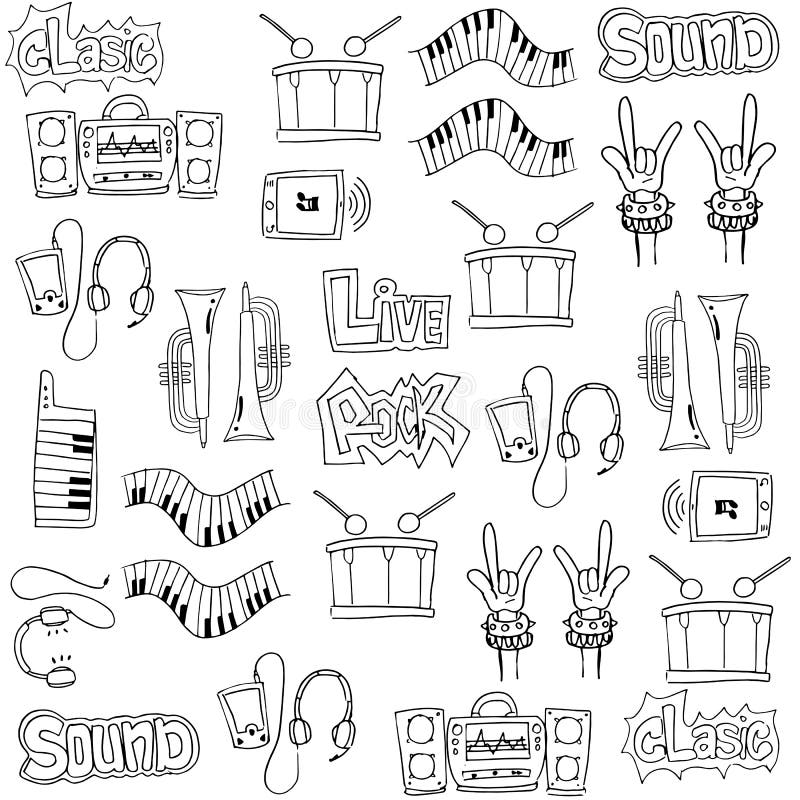 Collection music in doodle stock vector. Illustration of music - 76543662