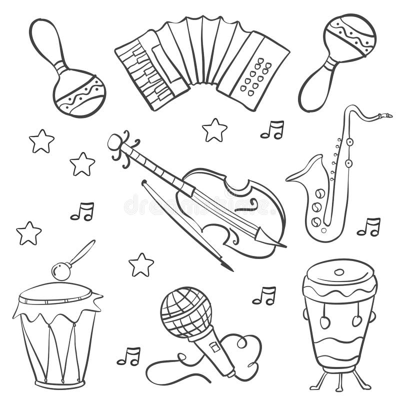 Collection Music Doodle Style Hand Draw Stock Vector - Illustration of ...