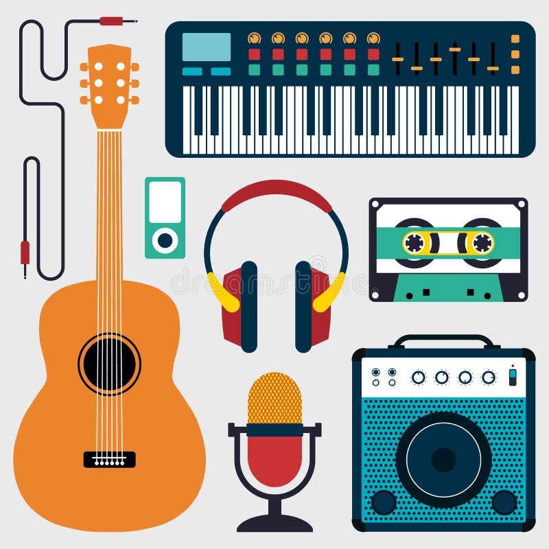 Collection of Music Instruments and Sound Flat Design Illustration ...