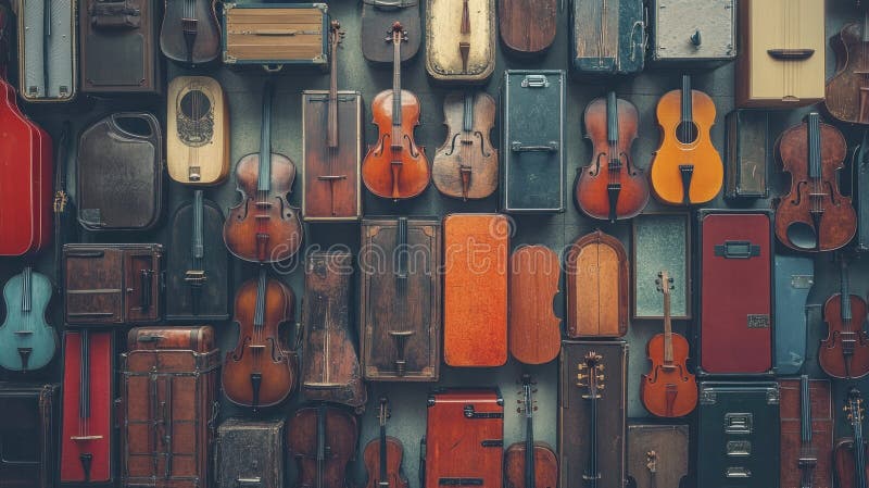 A Collection of Musical Instruments and Cases Stock Illustration ...