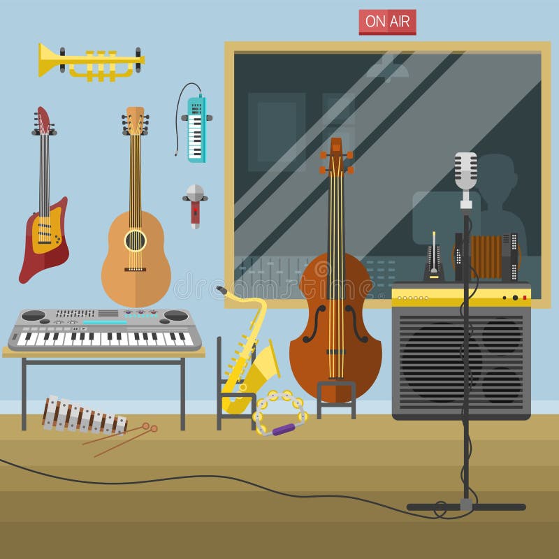Music Studio Musical Instruments Producer Record Volume Interior Vector ...