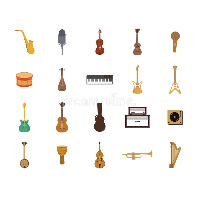 Set of Violins. Collection of Bow Musical Instruments. Stylized Cello ...