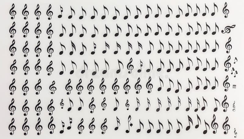 Collection of Musical Notes Arranged in a Grid Pattern on a White ...