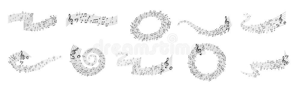 Collection of Musical Notes in Dynamic Wave Patterns Stock Vector ...