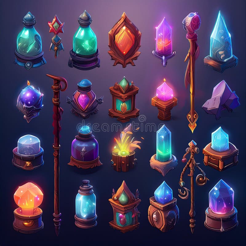 Fantasy crystal set stock illustration. Illustration of night - 375390187