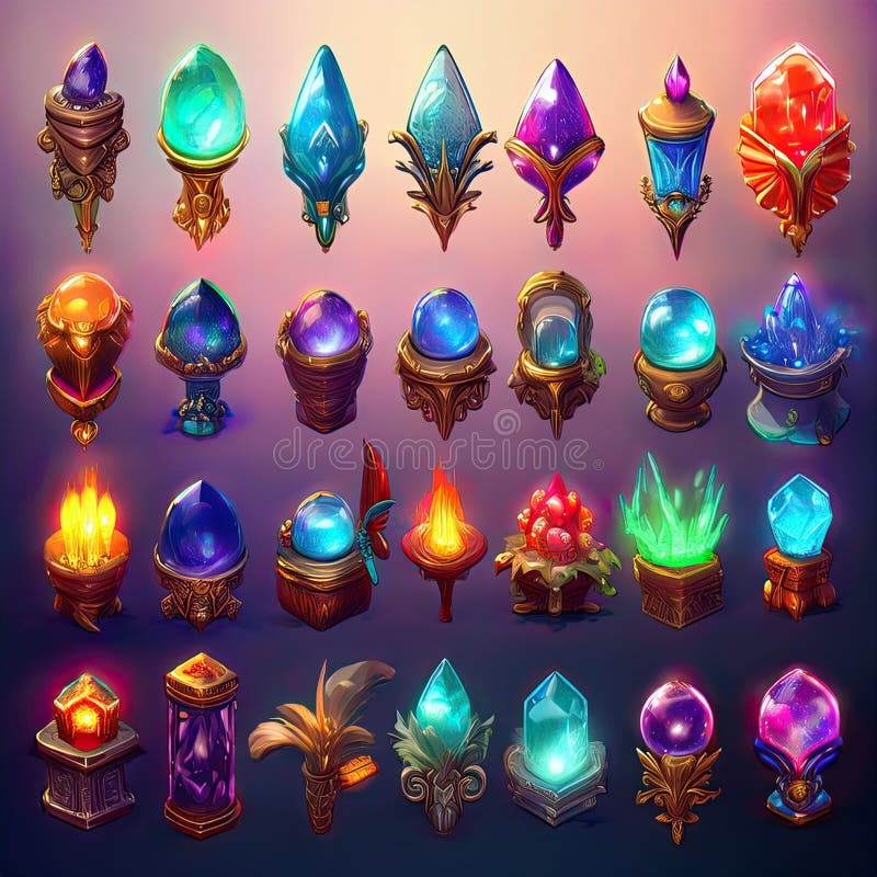 Fantasy crystal set stock illustration. Illustration of hues - 375390205