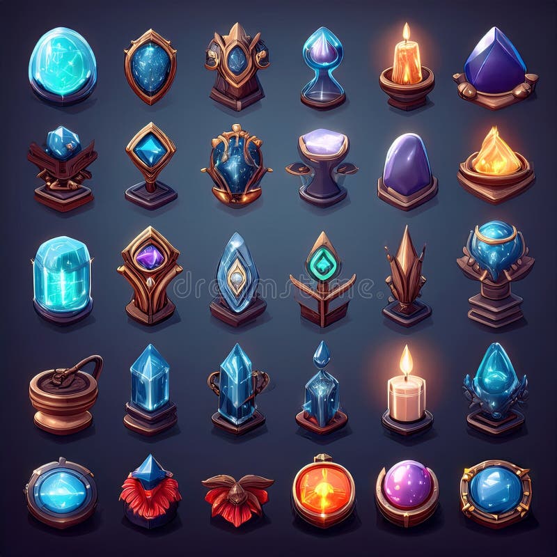 Fantasy crystal set stock illustration. Illustration of warm - 375390276