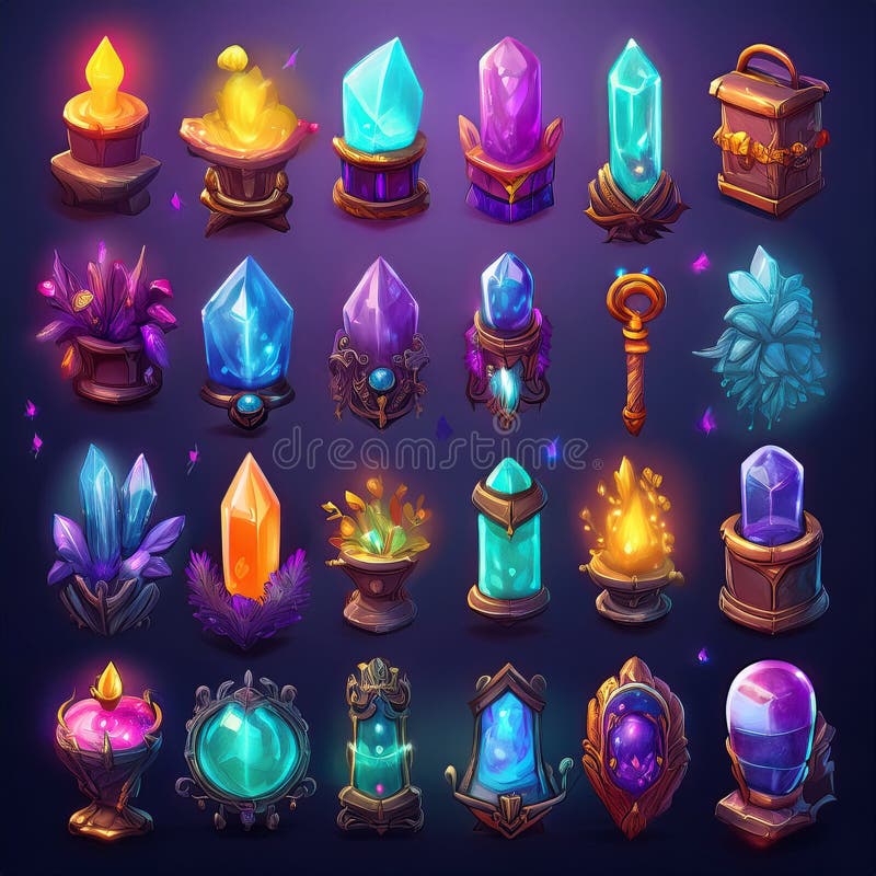 Fantasy crystal set stock illustration. Illustration of properties - 375390429