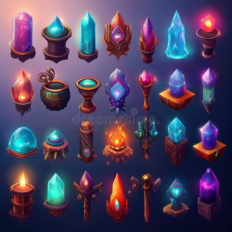 Fantasy crystal set stock illustration. Illustration of mystical ...