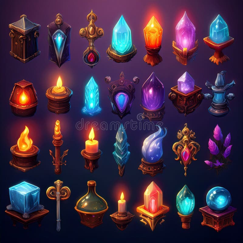 Fantasy crystal set stock illustration. Illustration of ornate - 375390444