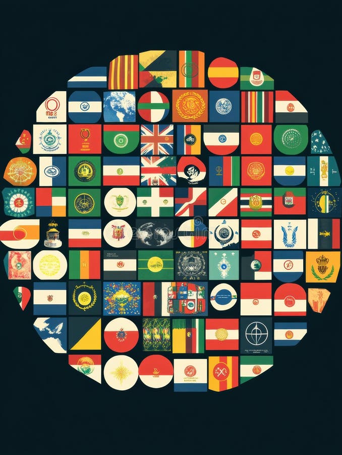 Collection of National Emblems and Flags Symbolizing Unity and ...