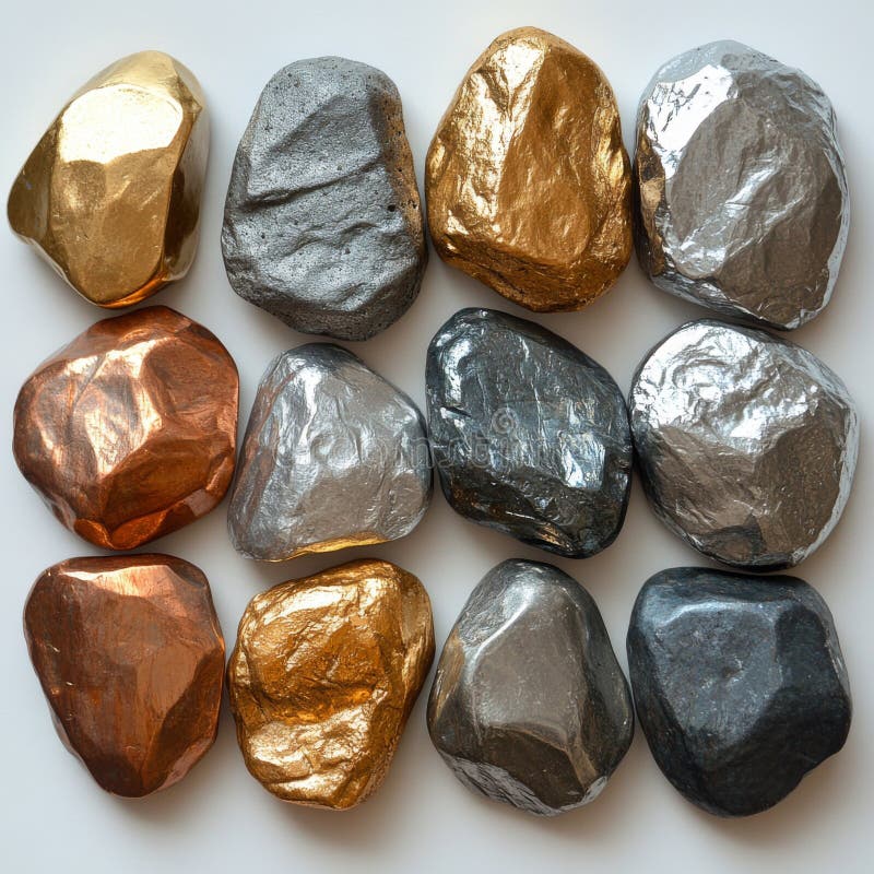 Collection of Natural Gemstones Featuring Gold and Silver Tones ...