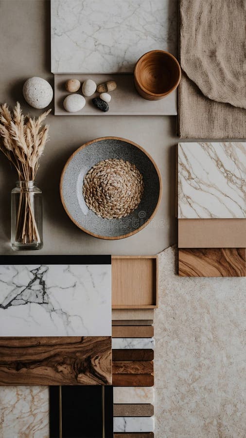 Collection of Natural Materials and Textures Arranged on a Neutral ...