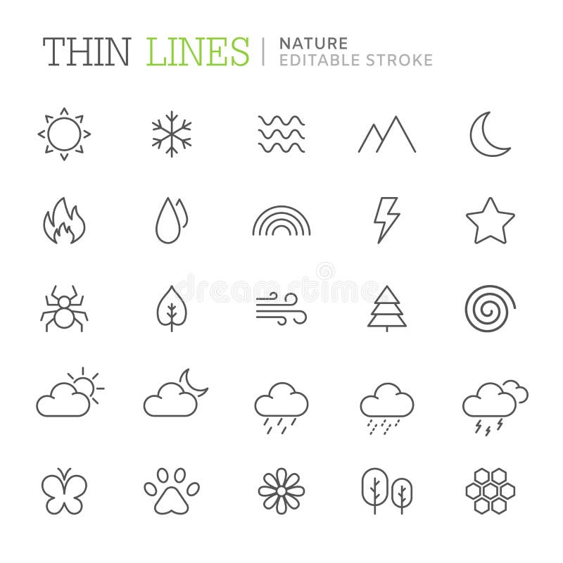 Collection of Nature Related Outline Icons Stock Vector - Illustration ...