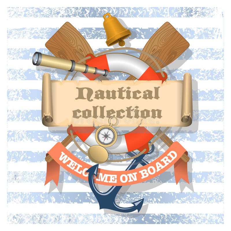 Collection of Nautical Designed Elements Stock Vector - Illustration of ...