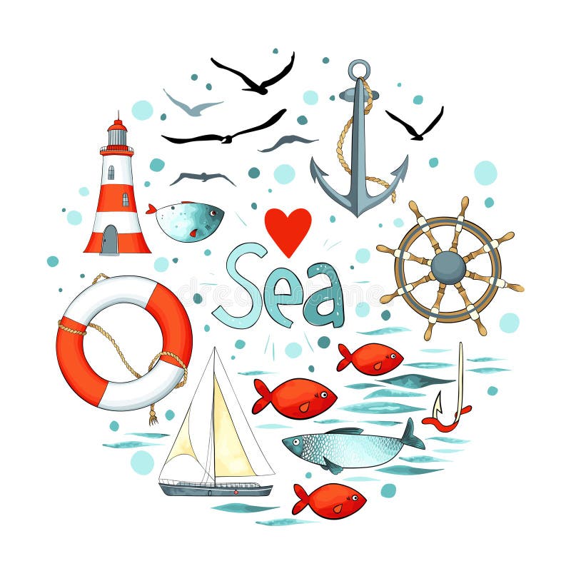 Collection of Nautical Elements in a Circle Shape. Stock Vector ...