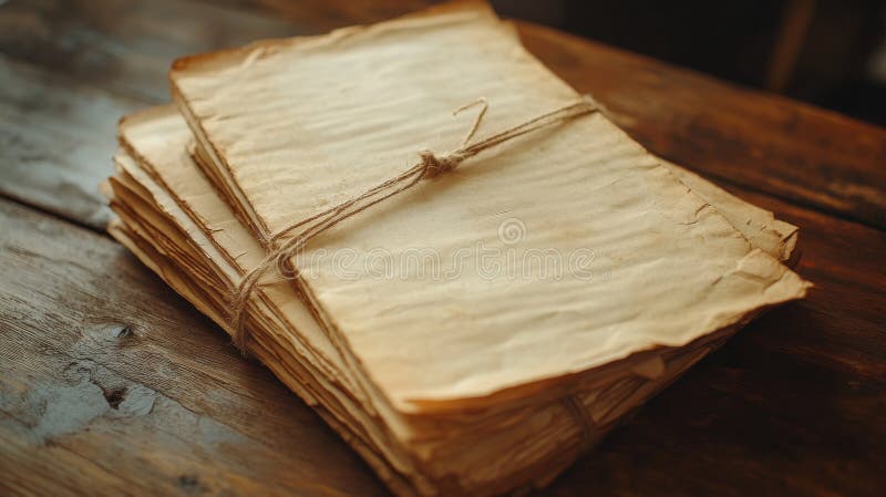A Collection of Neatly Bundled Paper Sheets Lying on a Wooden Surface ...