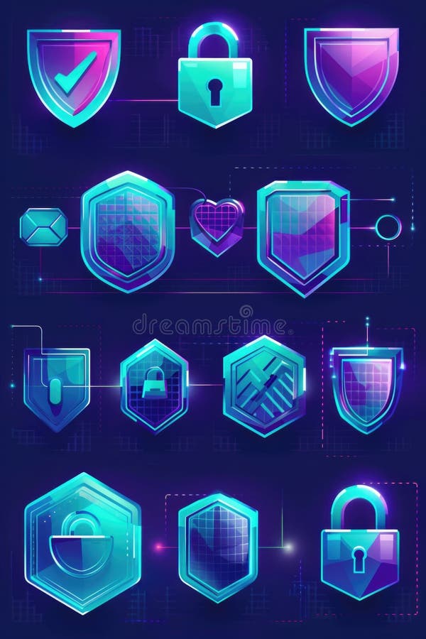 A Collection of Neon Blue and Purple Icons. Perfect for Modern Design ...