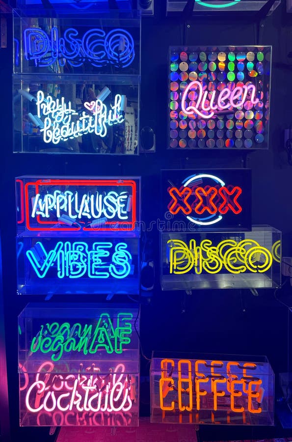Collection of Neon Signs with Fun and Bold Words and Colors Stock Image ...