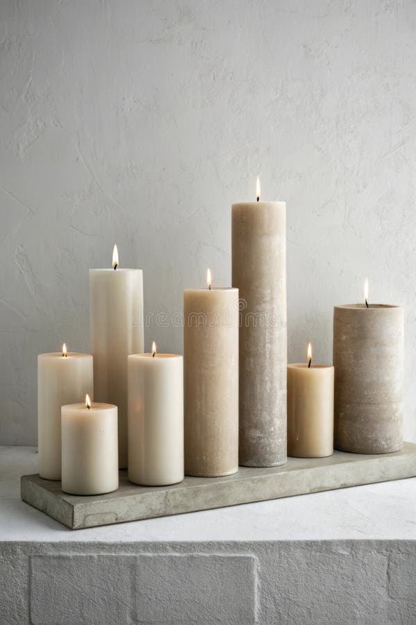 Neutral Toned Candles Arranged in a Modern Composition on a Display ...