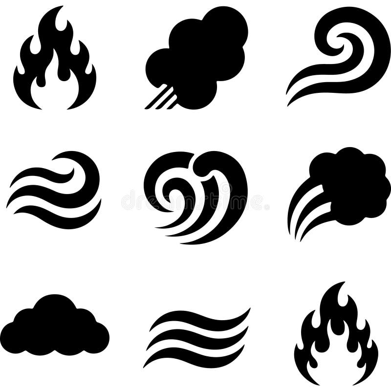 Elemental Symbols Fire Water Air Smoke Flame Cloud Stock Illustration ...