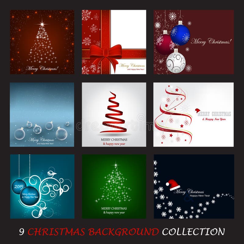Set of Nine Christmas Trees with Christmas Balls Stock Vector ...
