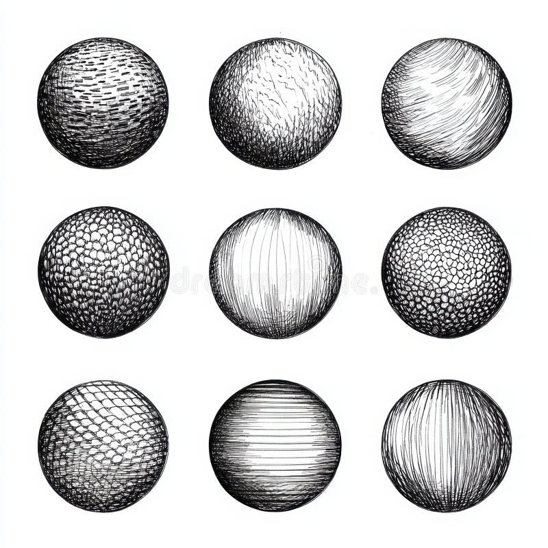Collection of Nine Different Textured Spherical Designs in Monochrome ...