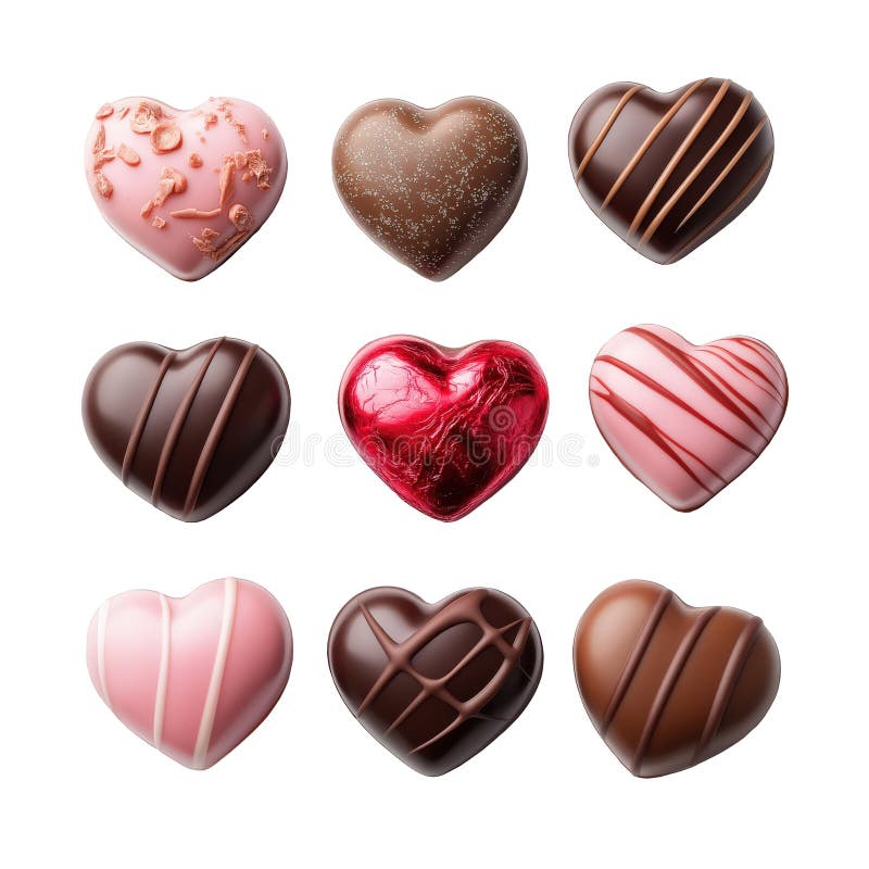 Assorted Heart-Shaped Chocolates Showcasing Various Flavors and Designs ...