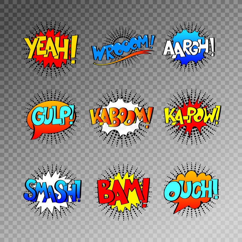 Multicolored Comic Sound Effects in Pop Art Style, Bubble Speech Stock ...