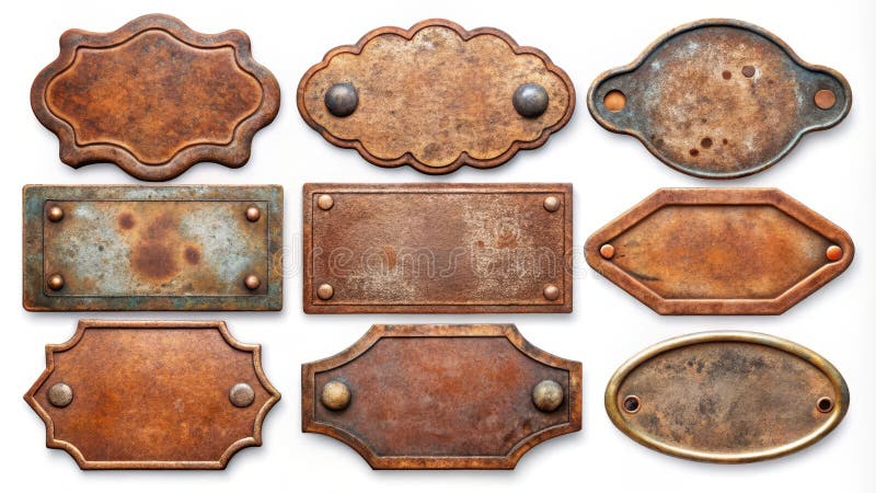 Collection of Nine Rustic Metal Blank Plates with Aged Texture and ...