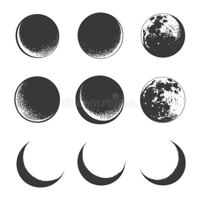 Nine Moon Phases Set: Celestial Cycle Illustration Stock Vector ...
