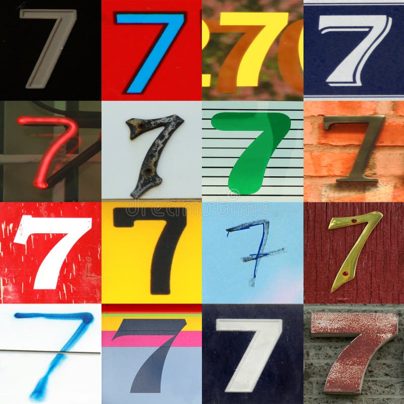 Collection Numbers of 7 on Different Background Stock Image - Image of ...