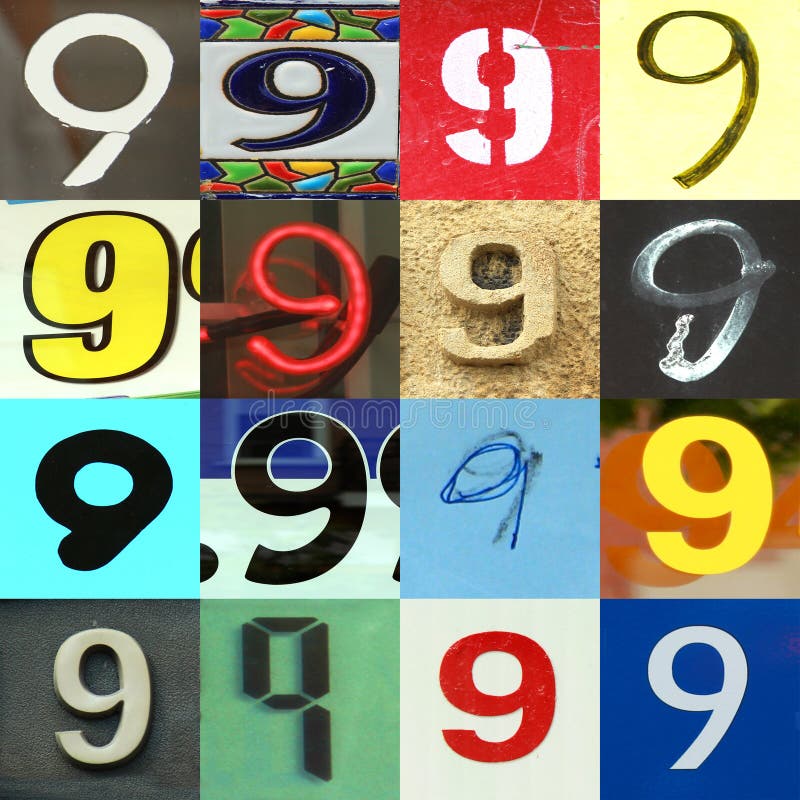 Collection Numbers of 9 on Different Background Stock Photo - Image of ...