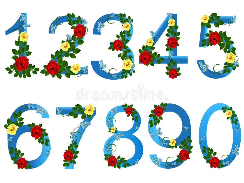 Collection Numbers with Flowers. Stock Vector - Illustration of green ...