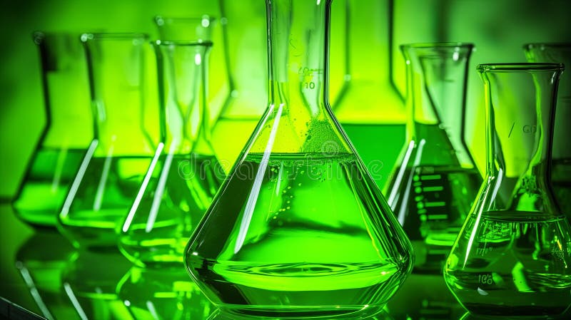 Group of Flasks Filled with Green Liquid Stock Photo - Image of liquids ...