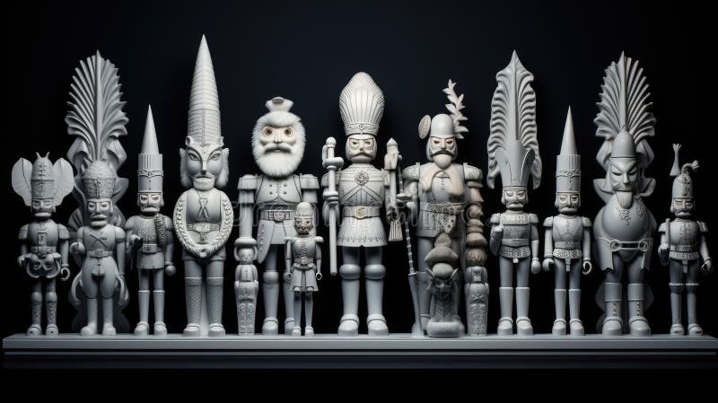 A Collection of Nutcracker Figurines, All Designed in a Single Color ...