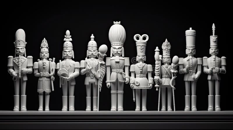 A Collection of Nutcracker Figurines, All Designed in a Single Color ...